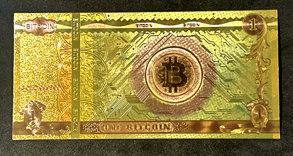 One Commemorative 1 Bitcoin BTC Bank Note Crypto Banknote 24K Gold Foil ...