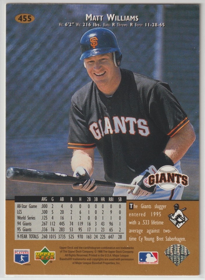 1996 Upper Deck - MATT WILLIAMS - #455 - San Francisco Giants | eBay