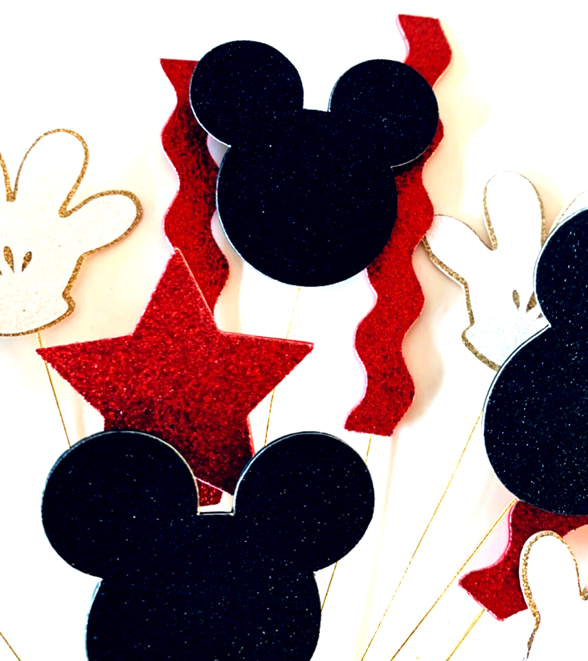 MICKEY MOUSE CAKE TOPPER SPRAY BURST BLACK/ GOLD RED Craft GLITTER ...