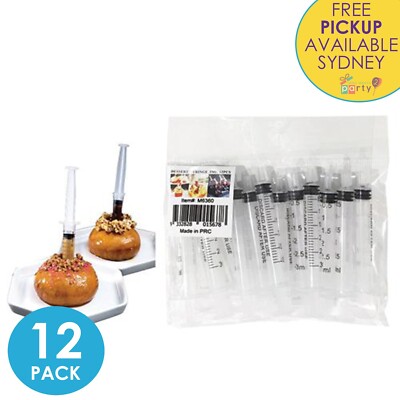 12 PLASTIC DESSERT SYRINGES 3ML FOR LOLLIES CANDY JELLY DESSERT CUPS ...