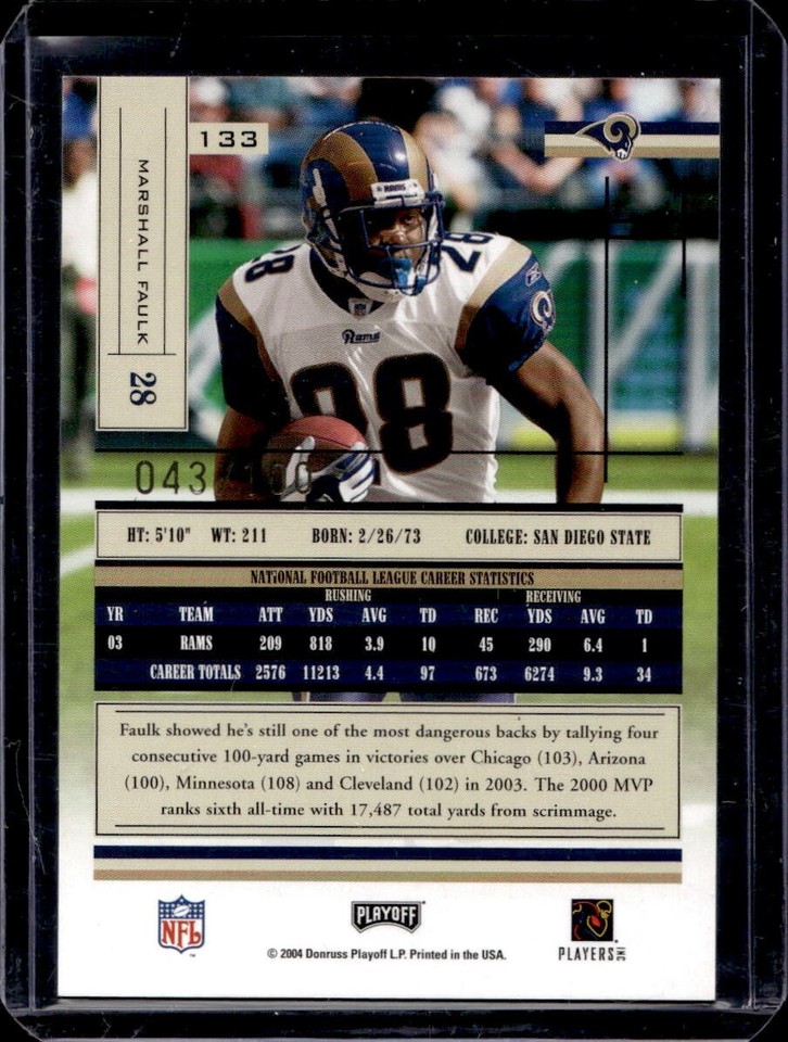 Marshall Faulk #043/100 2004 Donruss Playoff Football Card Rams | eBay