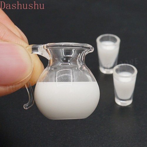 3PC Dollhouse 1:12 Scale Miniature Glass Milk Set Drinks Breakfast ...