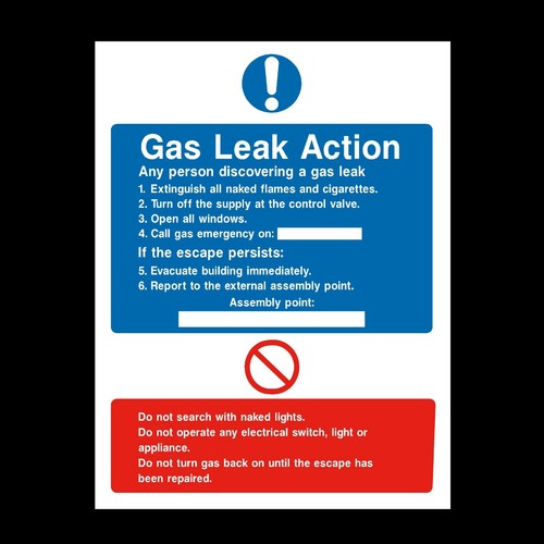 Gas Leak Action Emergency Rigid Plastic Sign OR Sticker - All Sizes ...