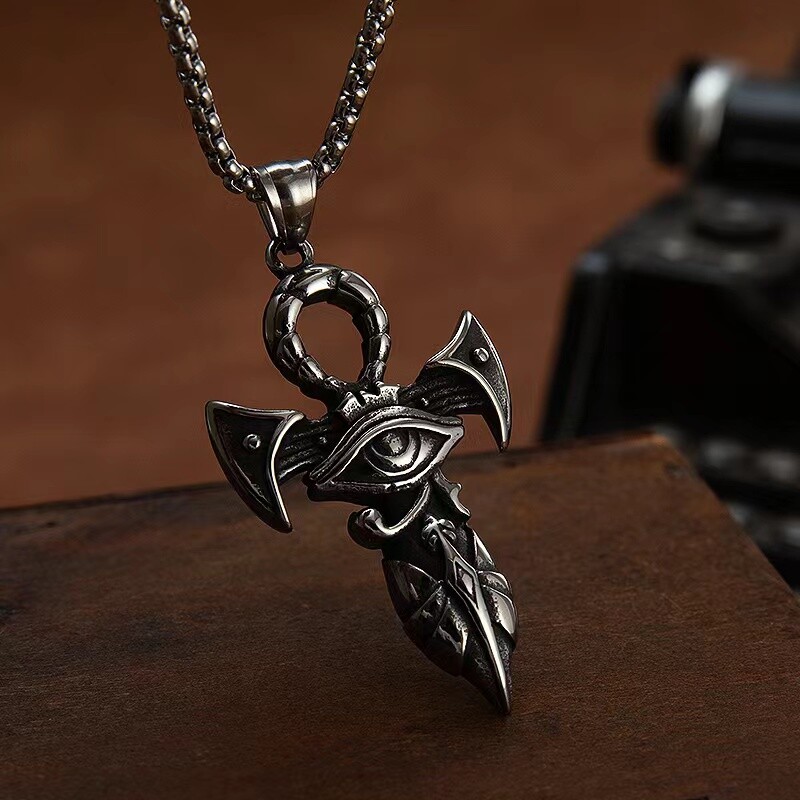 Egyptian Silver Ankh Eye of Horus Cross Pendant Protection Necklace ...