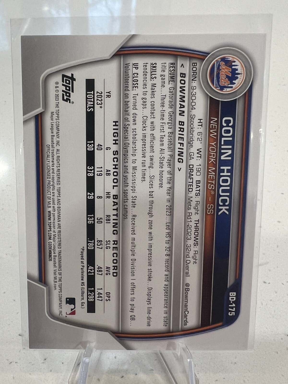 2023 Bowman Draft Colin Houck 1st Sky Blue Paper /499 Mets | eBay