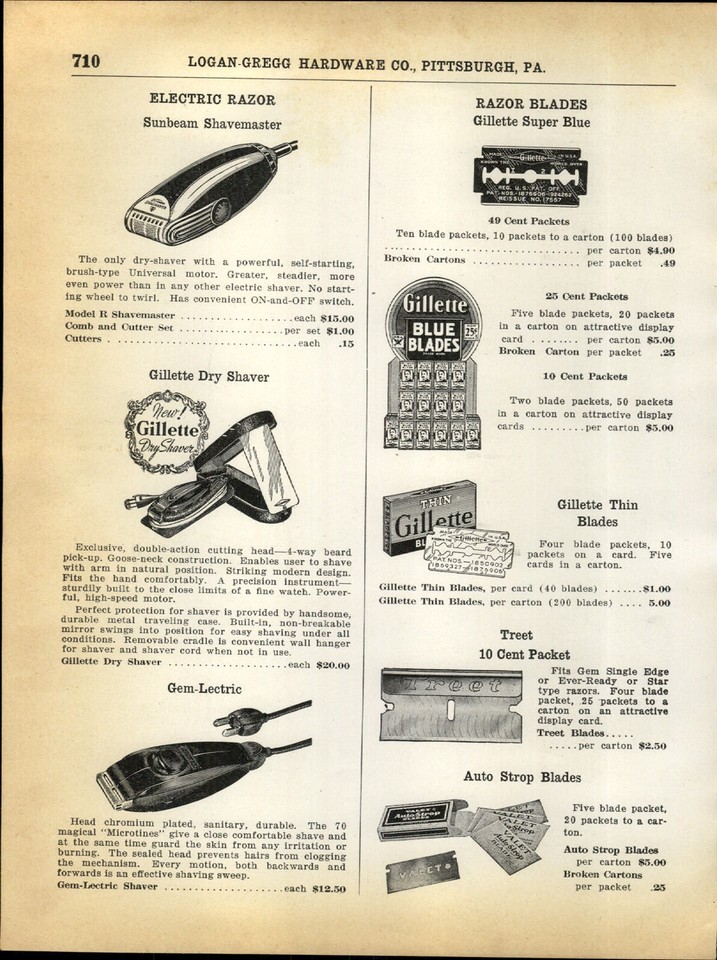 1939 PAPER AD Safety Razor Straight Boker Gillette Electric Sunbeam Display | eBay