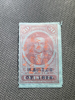 U.S. REVENUE TAX PAID STAMP FOR 20 CIGARETTES SERIES 1897 With 1898 ...