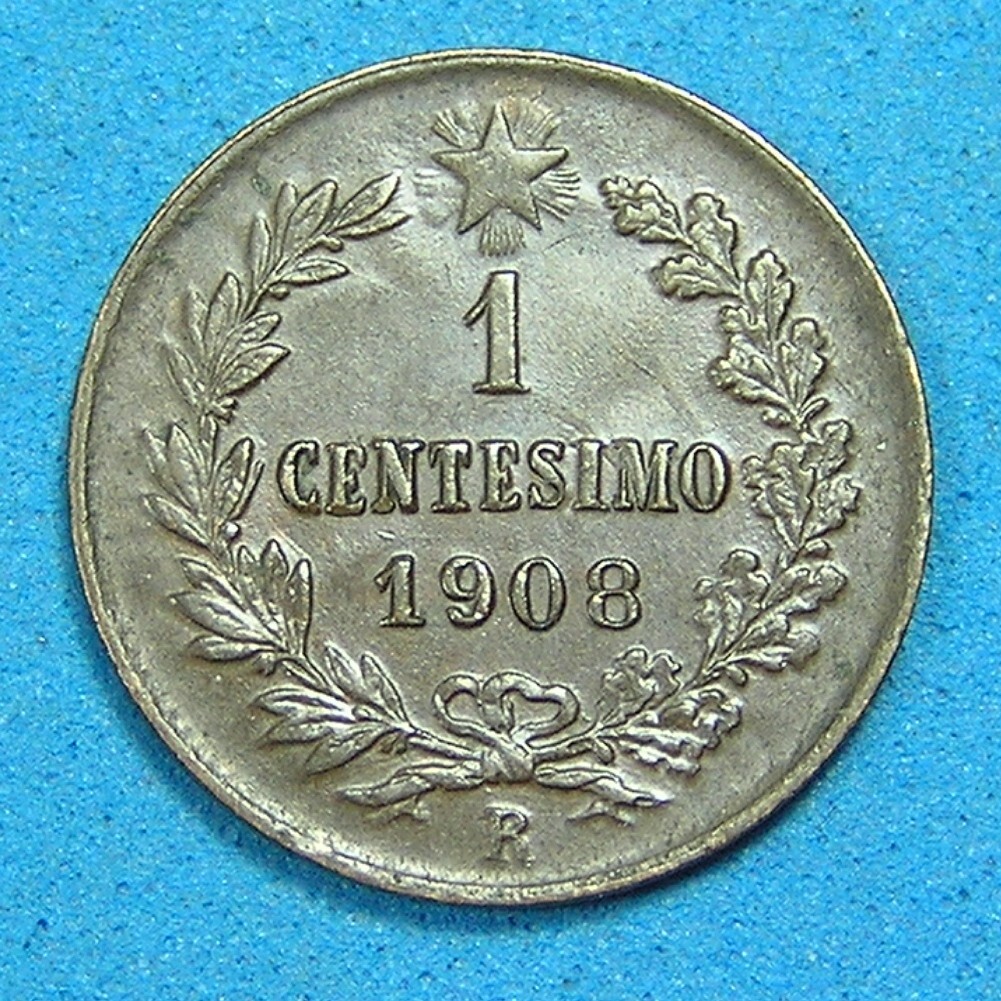 Italy 1 Centesimo Bronze Coin, 1908-R nice collectible high grade ...