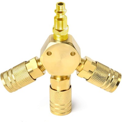 Quick Coupler 3 Way Connector Manifold Brass Fitting Air Hose Coupling ...