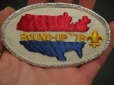'78 Round-Up silver border white background boy scout patch | eBay
