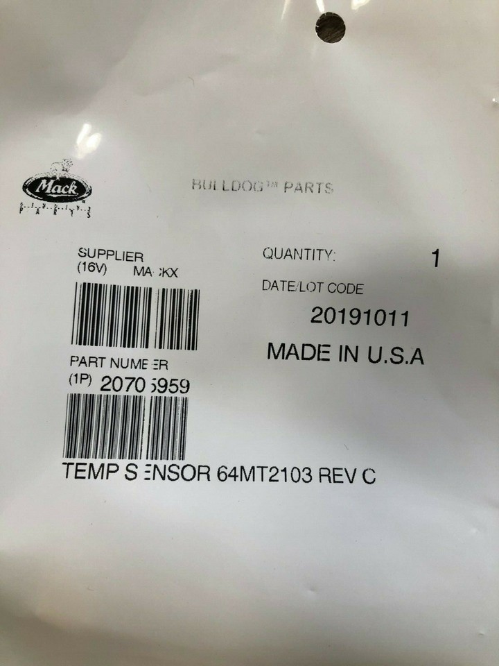 64MT2103 20705959 Mack OEM Sensor Coolant Temperature, Date Lot Code ...
