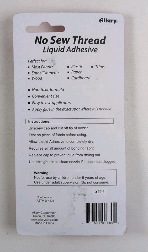 Allary No Sew Thread Liquid Adhesive Glue For Hem & Seam 1.25 fl. oz ...