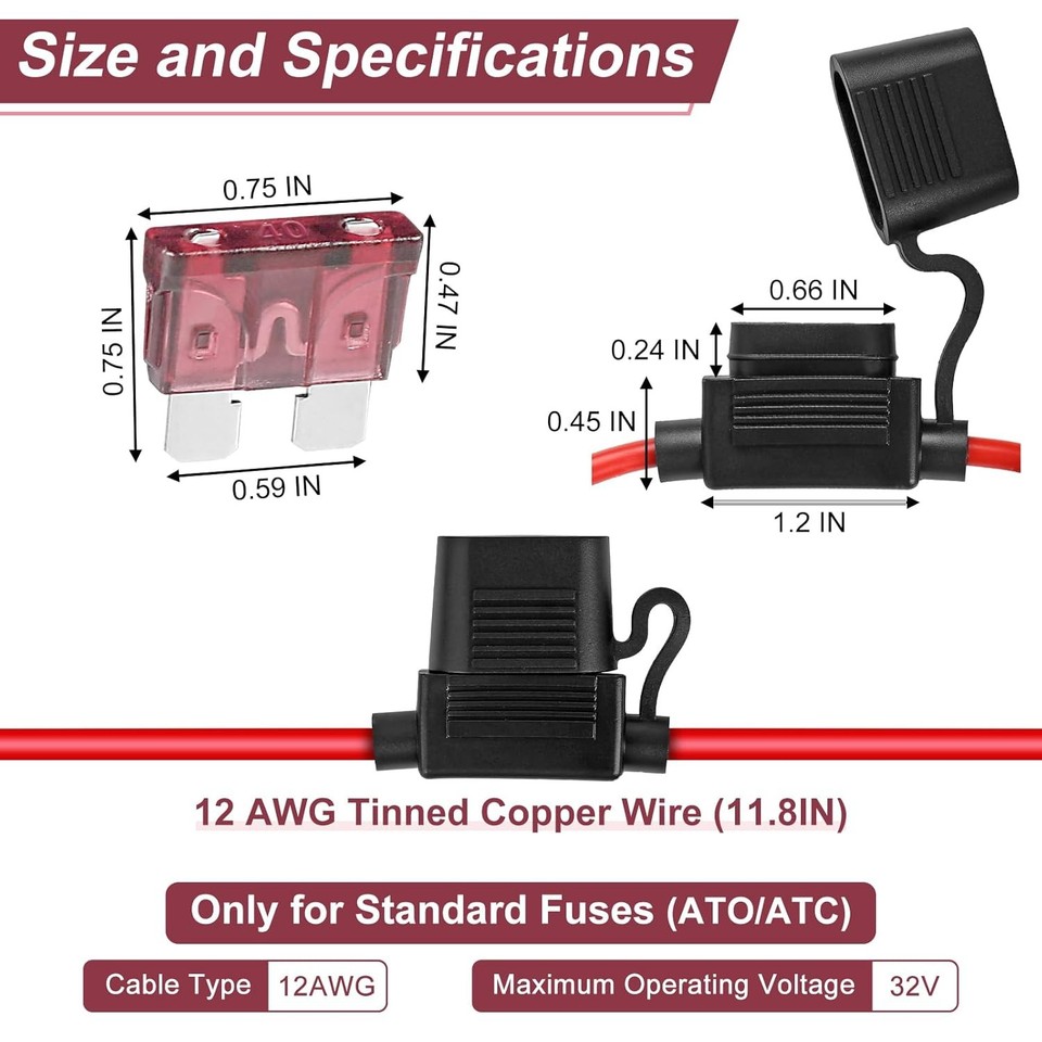10 Pack Inline Fuse Holder 12V, Professional 12 AWG Waterproof Fuse ...