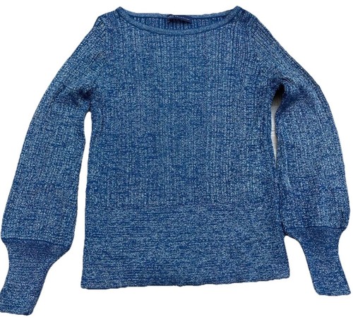 MS Collection Dark Marine Blue Rib Jumper Long Sleeve Metallic Thread ...