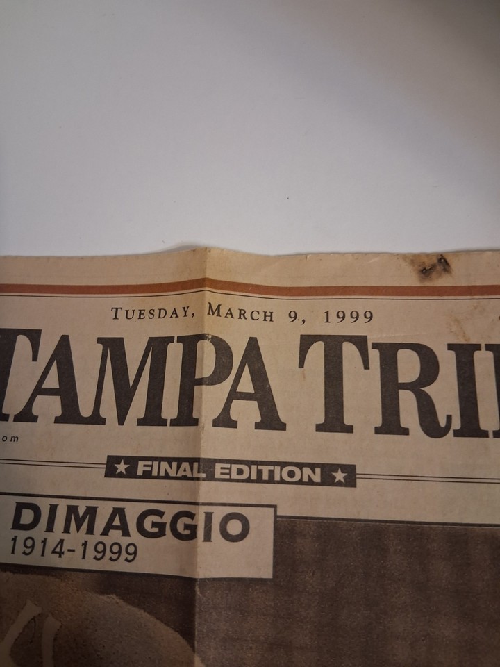Joe DiMaggio Death March 9, 1999 USA Today Complete Newspaper New York ...
