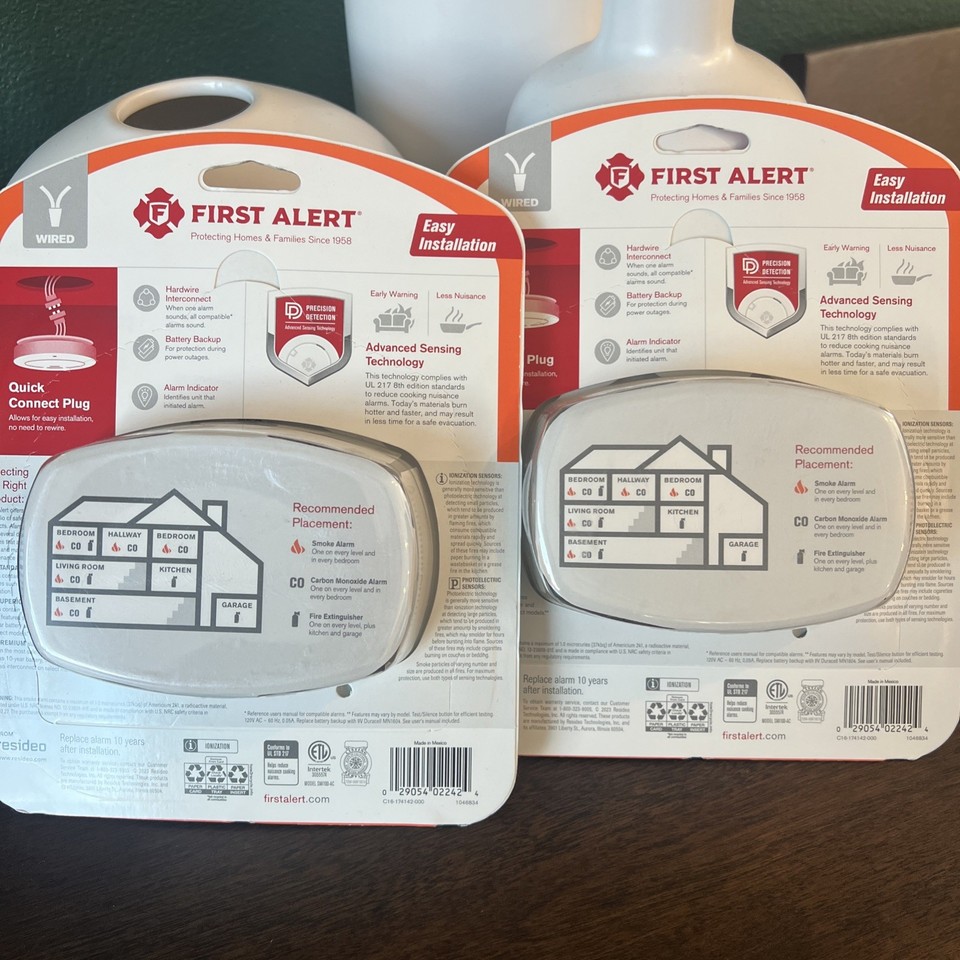 2 First Alert 9120B/ SMI100-AC Smoke Detector Alarm, AC Powered Battery ...