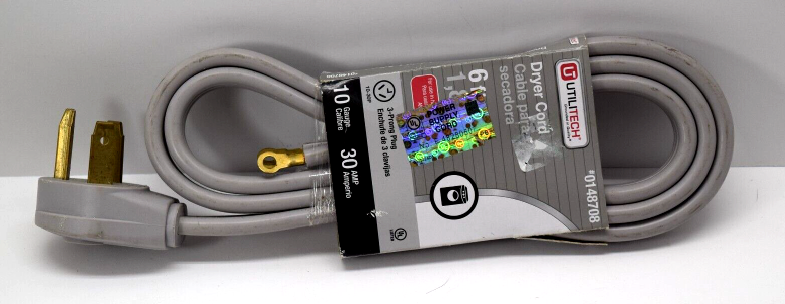 Utilitech 6 Foot 3 Wire/Prong Dryer Cord 30 Amp 10/3 Gauge #0148708 | eBay