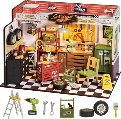 Rolife LED DIY Wooden Dollhouse Miniature Garage Workshop Kit Kids Gift ...