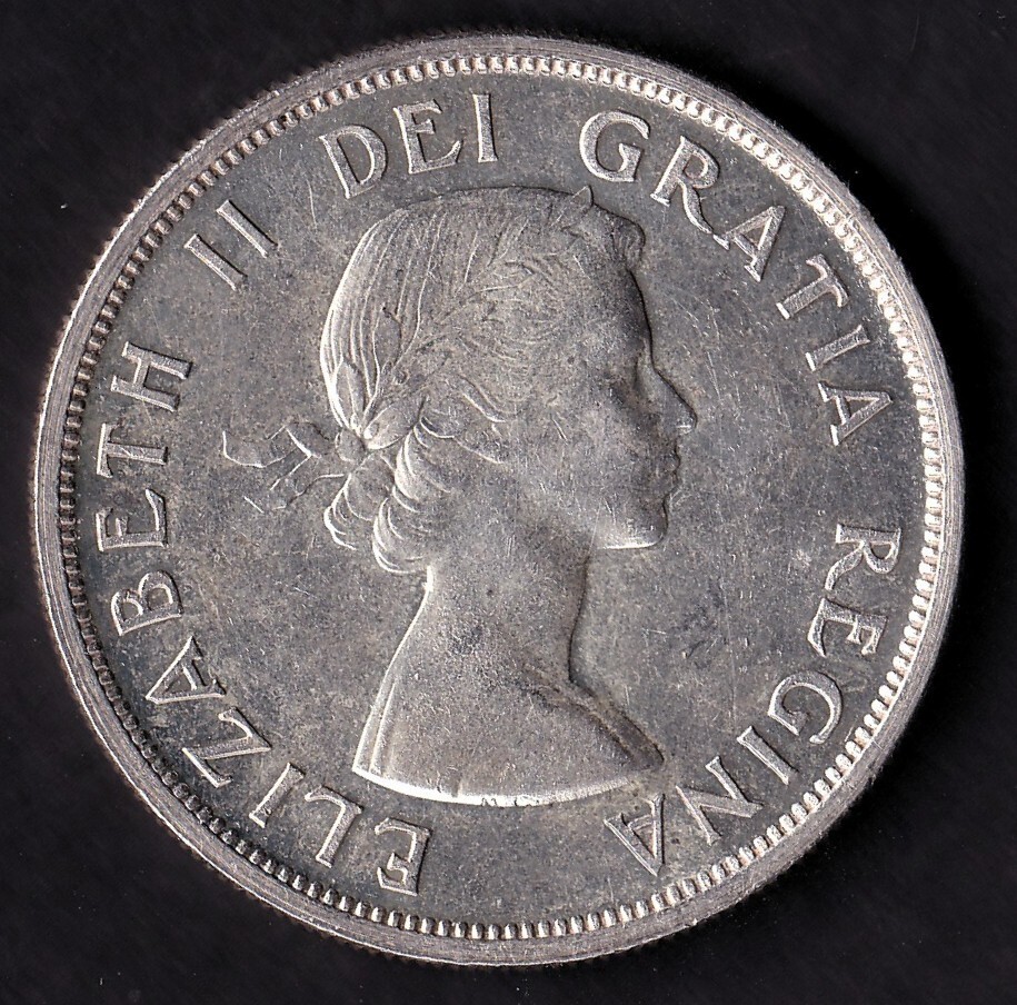 Canada 1955 $1 One Silver Dollar Queen Elizabeth II .800 Silver ...