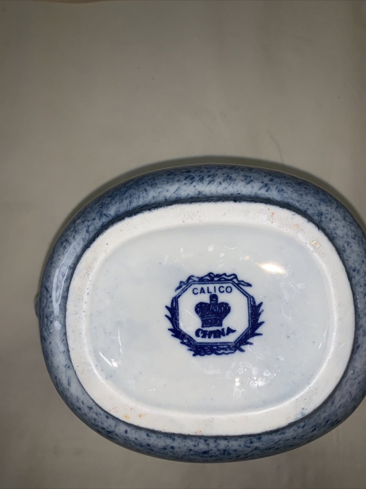 Calico China Blue Sponge Ware Pig Silhouette Ironstone Handle Pitcher ...