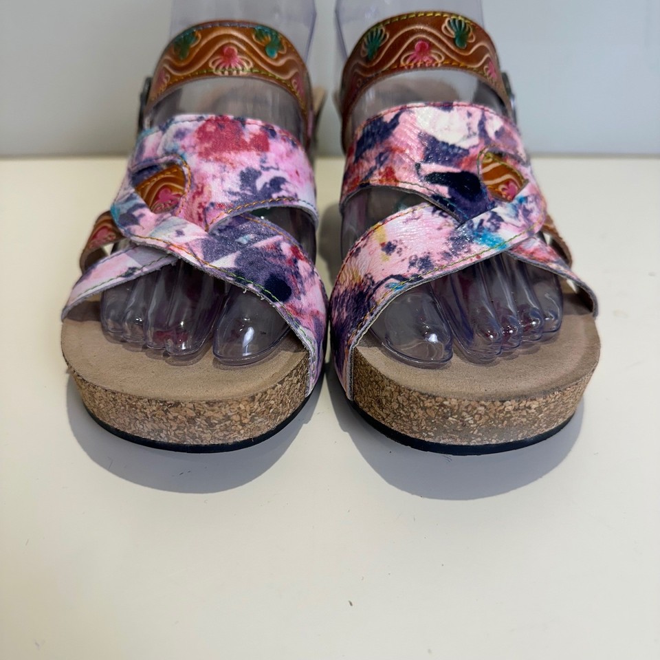 L'Artiste by Spring Step Baocire Floral Leather Comfort Wedge Sandals ...