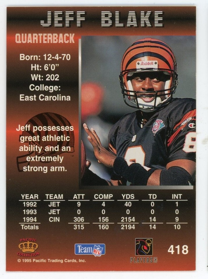 1995 Pacific Football #418 Jeff Blake RC | eBay