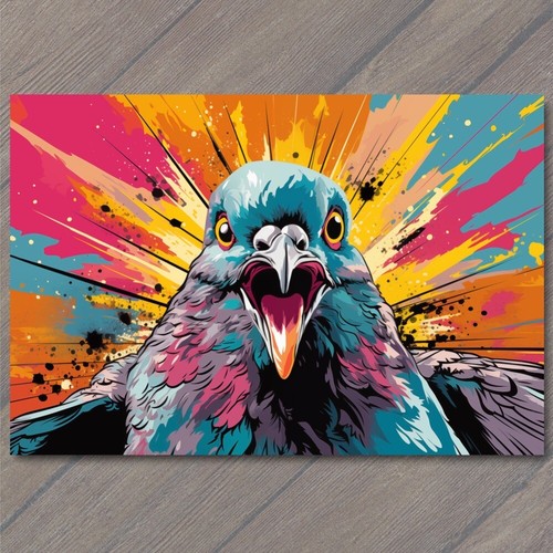 4x6" Pigeon Bird Smile Happy Retro Pop Art Splash Colors Cute Fun ...