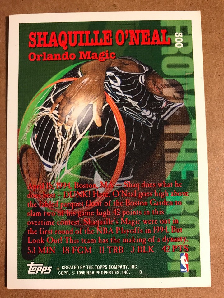 Shaquille O’Neal 1995 Topps ‘From The Roof’ Card #500, EXMT | eBay