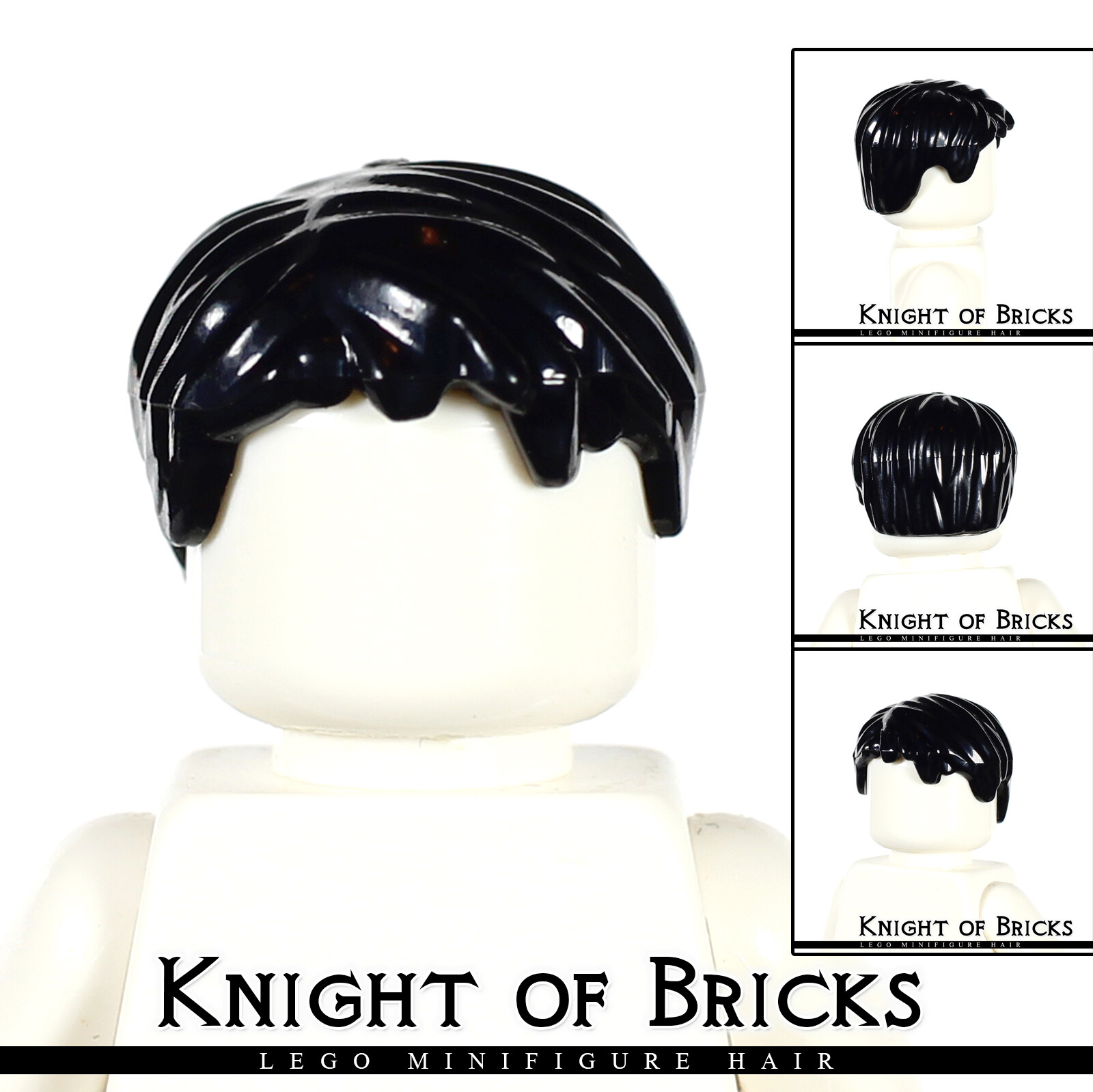 LEGO Minifigure Hair BLACK 62810 Male Boy Short Tousled Side Part | eBay