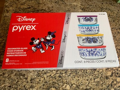 Disney 100 Year Anniversary Pyrex Glass Food Storage Bowl and Lid Set 8 ...