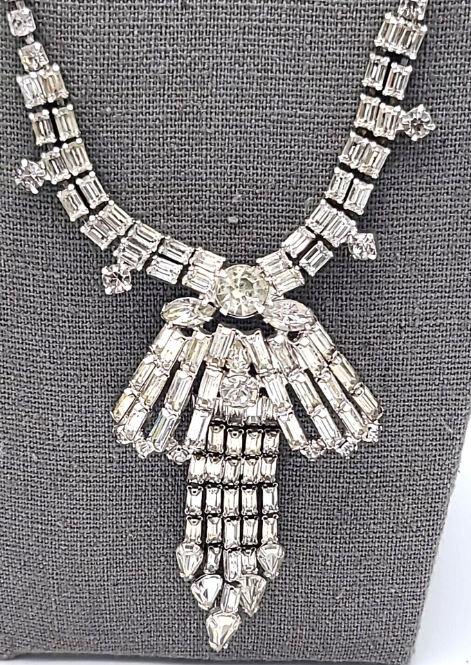 VINTAGE JULIANA ? CRYSTAL RHINESTONE WATERFALL BIB NECKLACE RHODIUM ...