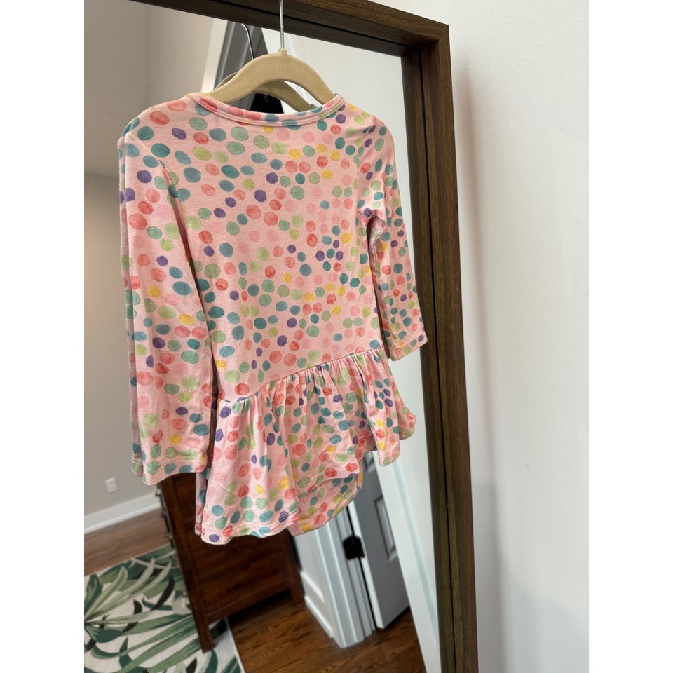 Posh Peanut Kids Pink Polka Dot Long Sleeve Ruffle Dress 12 18 Months ...