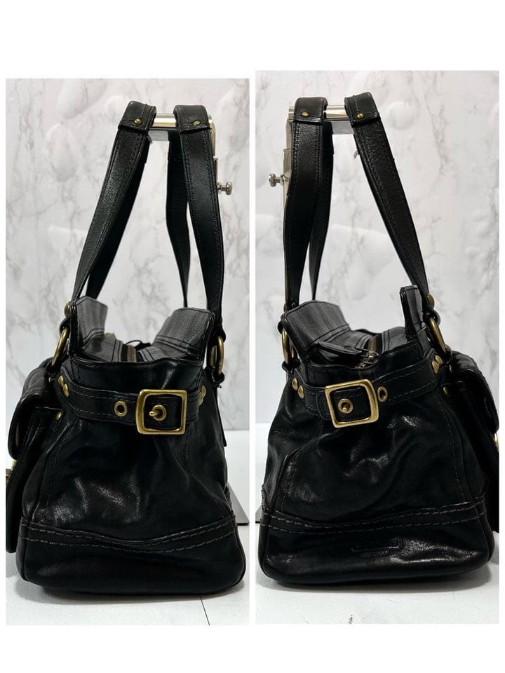 COACH 65th Legacy Mandy Satchel Bag Hand Bag Turnlock Leather Black ...