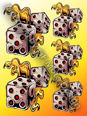 Burning Dices 5 Dice Stickers Set Decals Car Motorbike Helmet ATV Surf ...