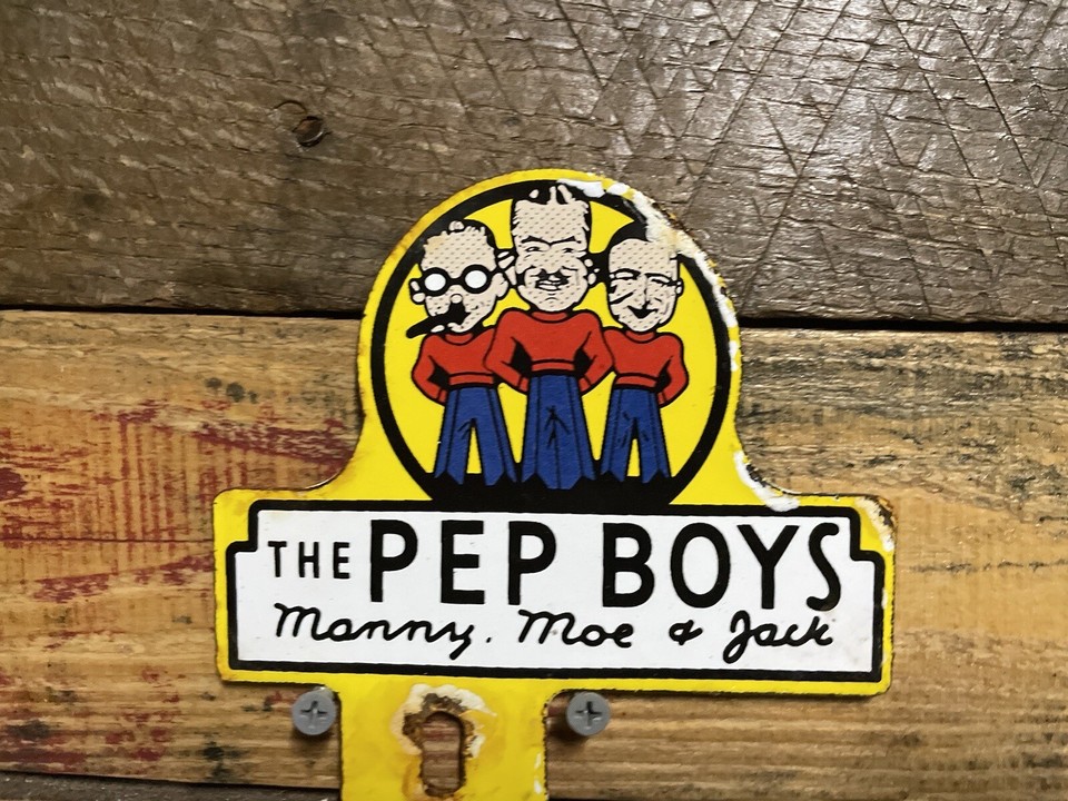 VINTAGE PEP BOYS PORCELAIN SIGN AUTOMOBILE PARTS STORE GARAGE TOPPER ...