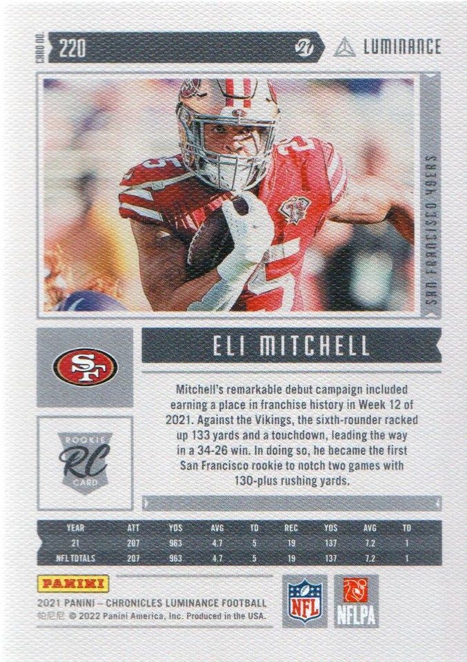 2021 Panini Chronicles Football Luminance Update Rookies #220 Eli Mitchell | eBay