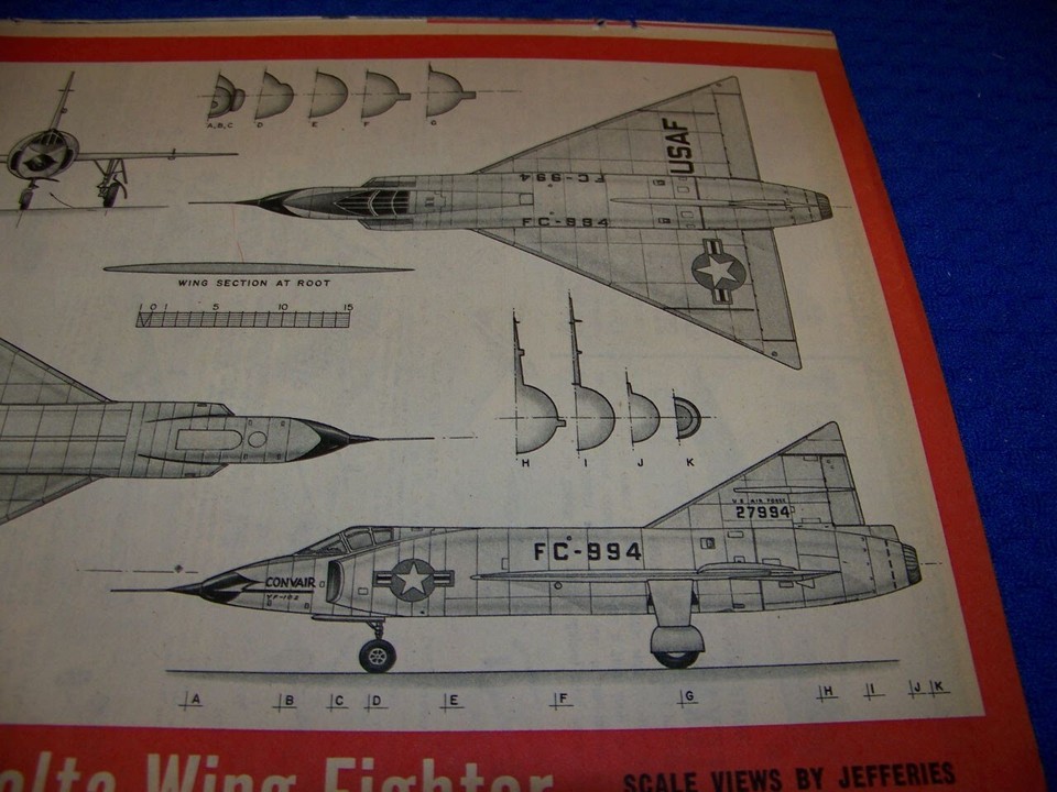 CONVAIR F-102 DELTA WING..4-VIEWS/CROSS SECTIONS/DATA..1962 (308HH) | eBay
