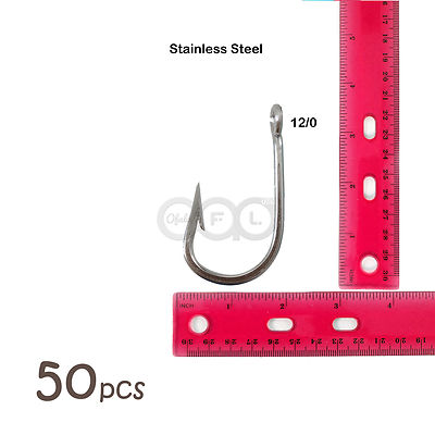 50pcs Size 12/0 Fishing Stainless steel Swordfish tuna Hooks Marlin ...