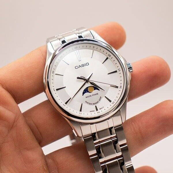 Casio MTP-M100D-7A Moon Phase Silver Stainless Steel Classic Design Men ...