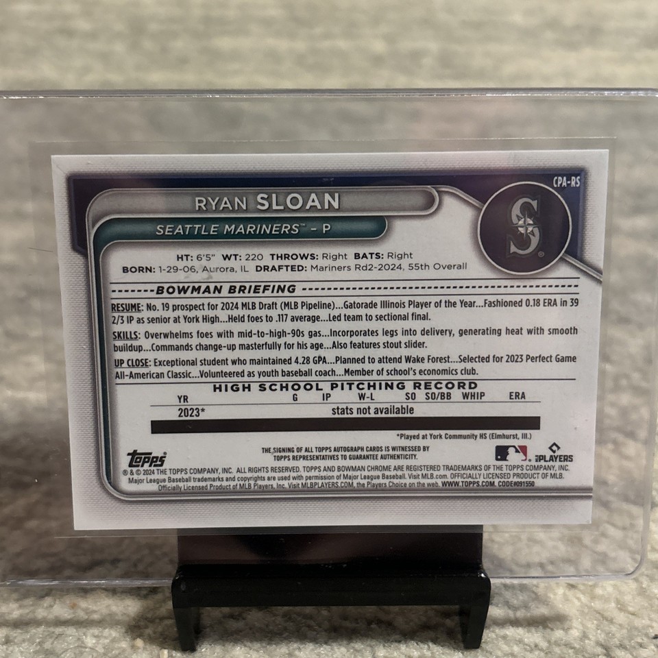 Ryan Sloan 2024 Bowman Draft 1st Mojo Auto /150 Seattle Mariners | eBay