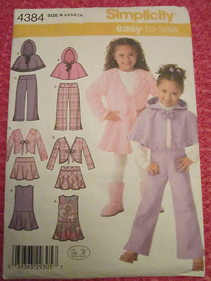 Simplicity 4384 GIRLS' JUMPER SKIRT JACKET PONCHO EASY SEW PATTERN 3-8 ...