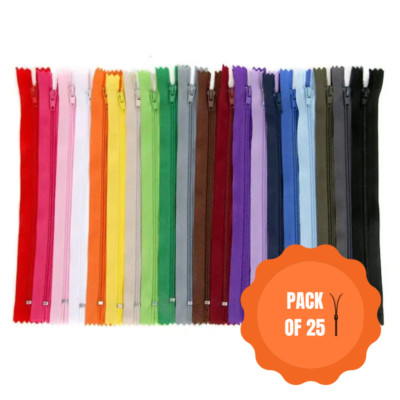 Nylon Closed End Zips - Assorted 25 zips For Dress Upholstery Craft ...