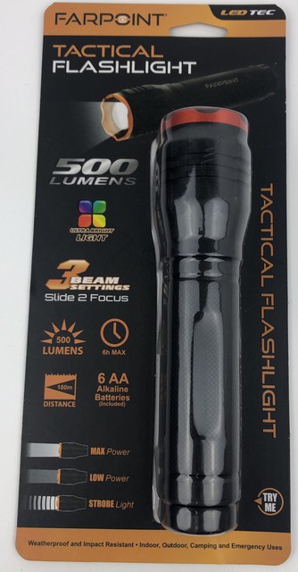 Farpoint LED 4000 Lumens Tactical Flashlight Ultra Bright Light 3 Beam ...