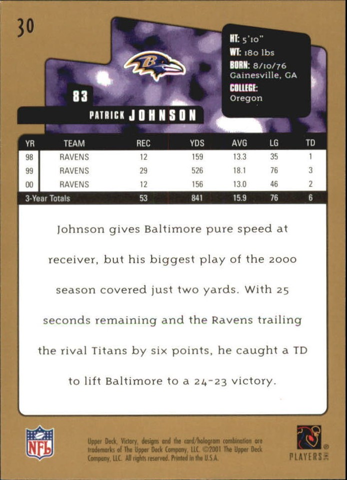 2001 Upper Deck Victory Gold #30 Pat Johnson | eBay