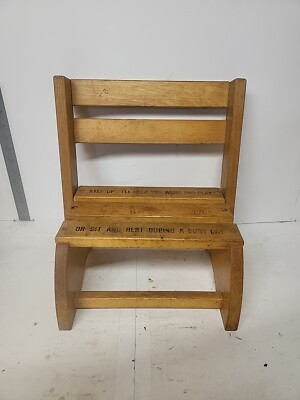 Vtg Children's Wooden Chair Step Sit Stool Combo Folding Convertible ...