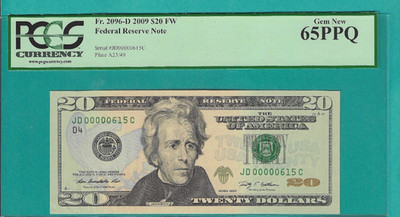 2009 $20 Low Serial Number/Birthday Serial Number 00000615 June 15th ...