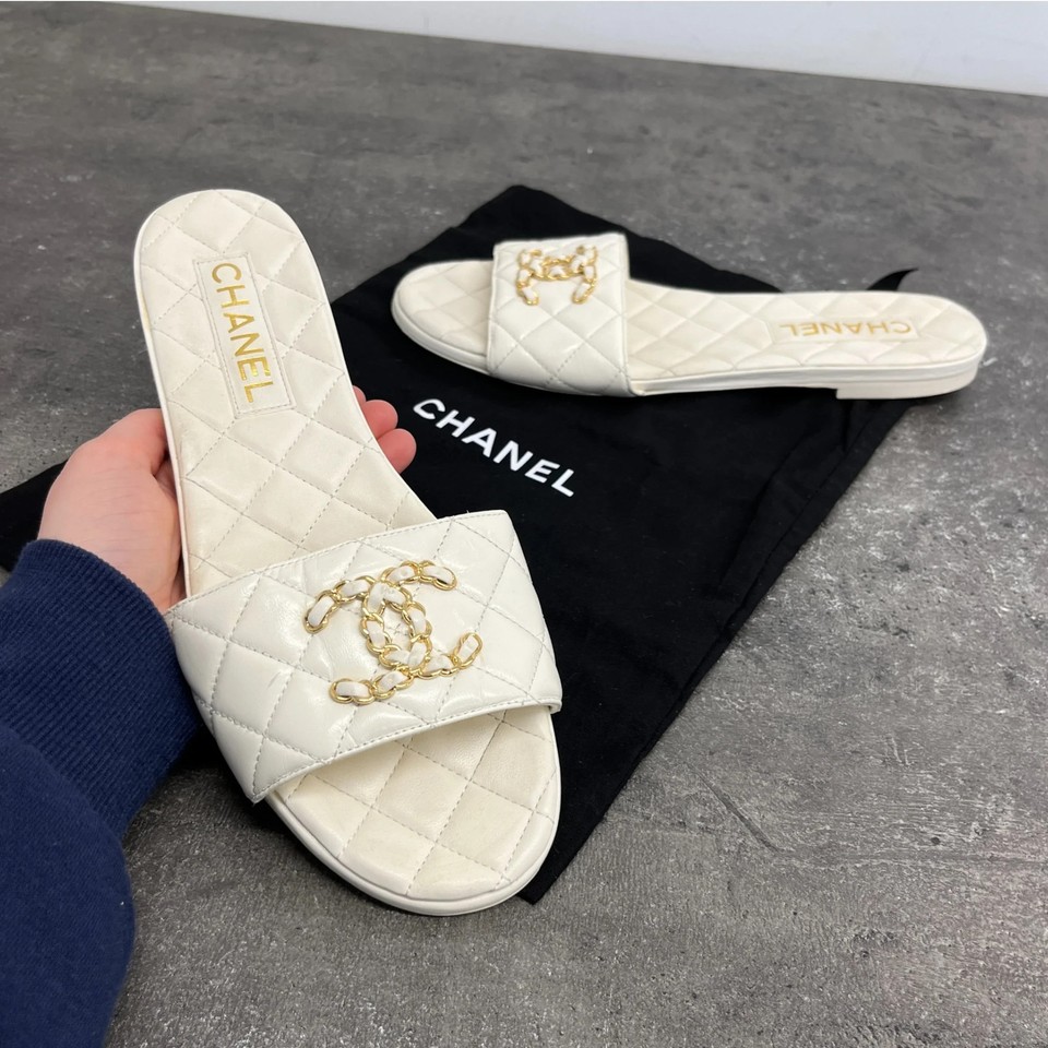 Chanel Women's CC Logo Slides White EU 39 / UK 6 | eBay