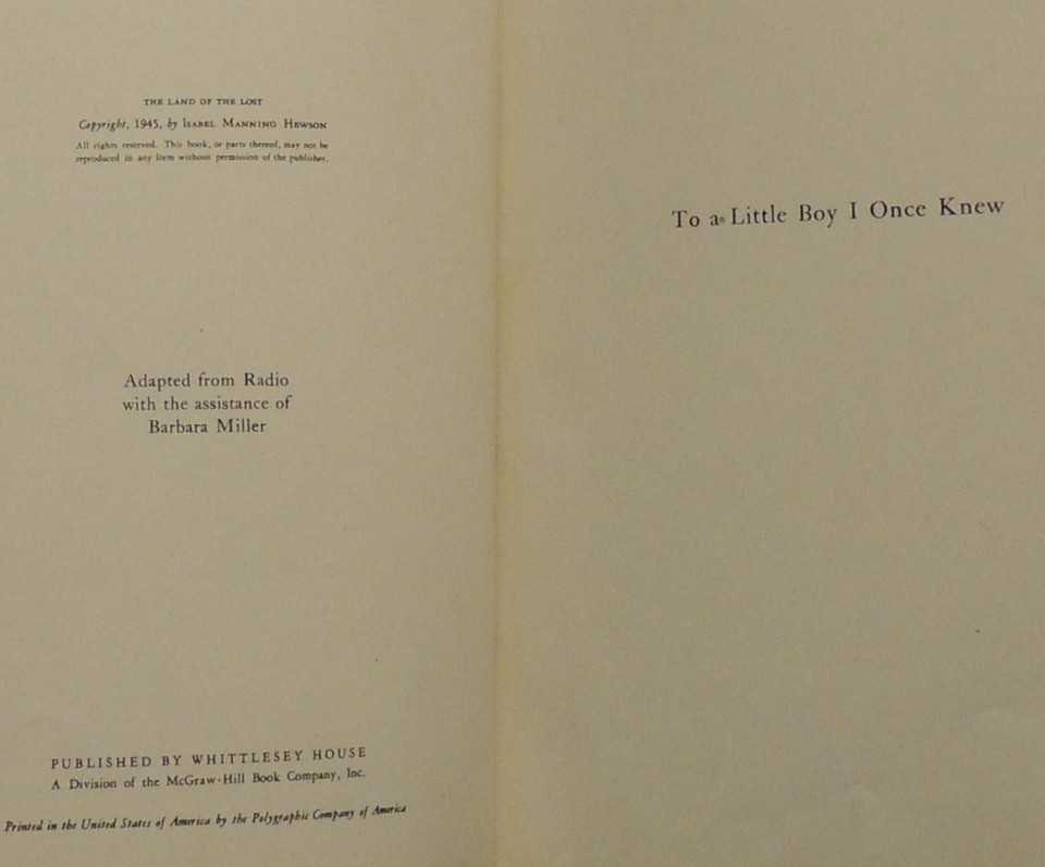 Rare The Land of the Lost Vintage 1945 Children's Book Isabel Hewson ...