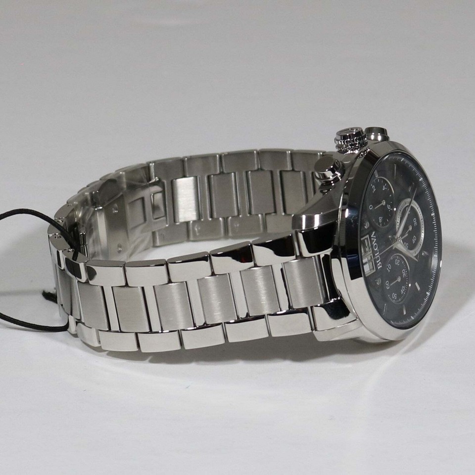 Bulova Sutton Stainless Steel Black Dial Men's Chronograph Watch 96B319 ...