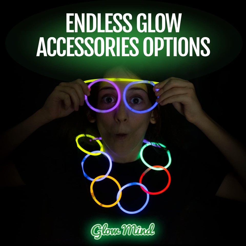 100 Glow Mind Glow Sticks Glow in The Dark Fun Party Pack with 8" Party ...